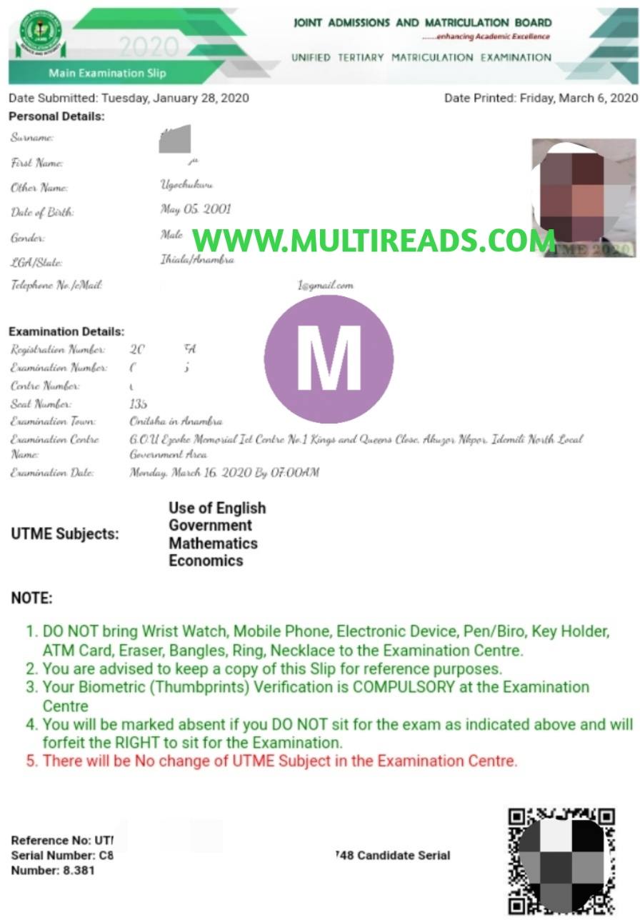 How To Reprint JAMB Slip For UTME Exam Date, Time And Centre ...
